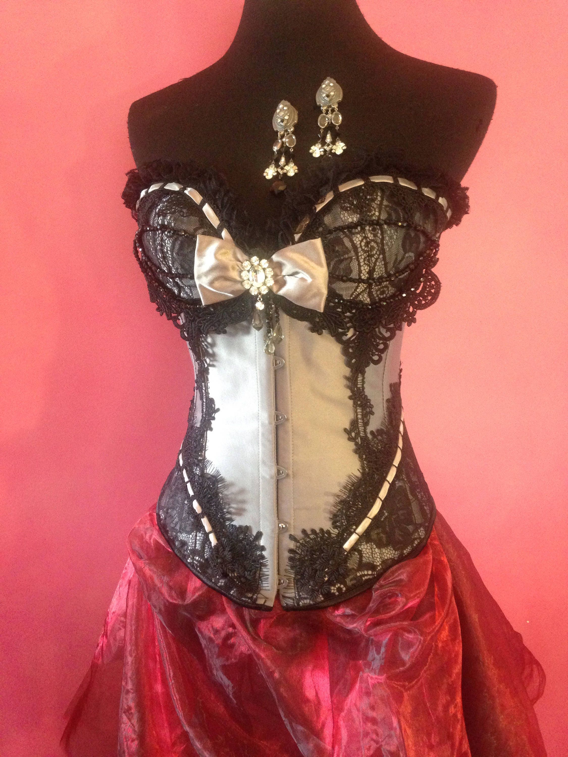 Free Shipping Steampunk Victorian Gothic Silver Grey Satin Corset ...