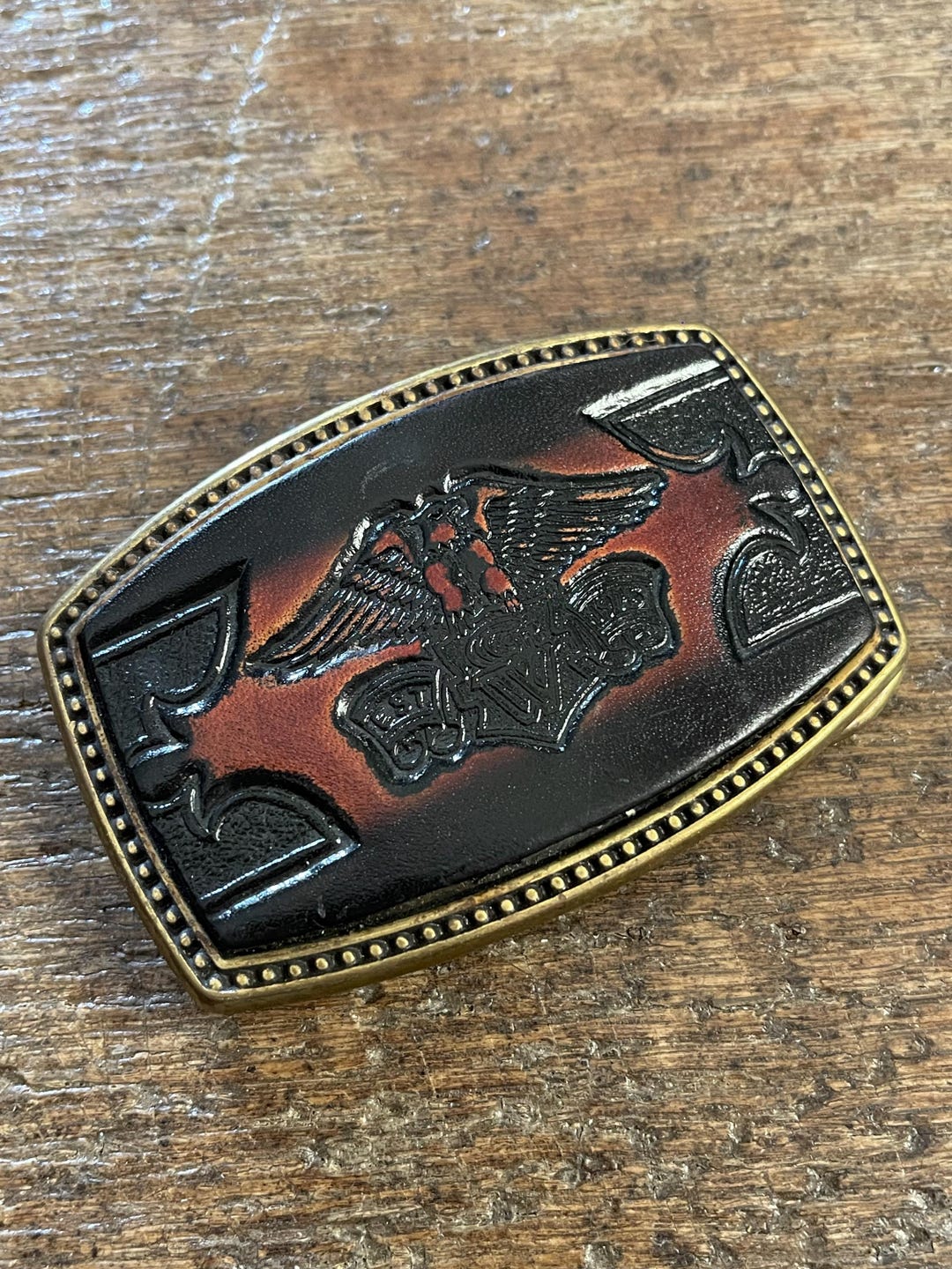 Vintage Buckle GW Eagle Est 1975 Logo Leather Stamped Design Belt ...