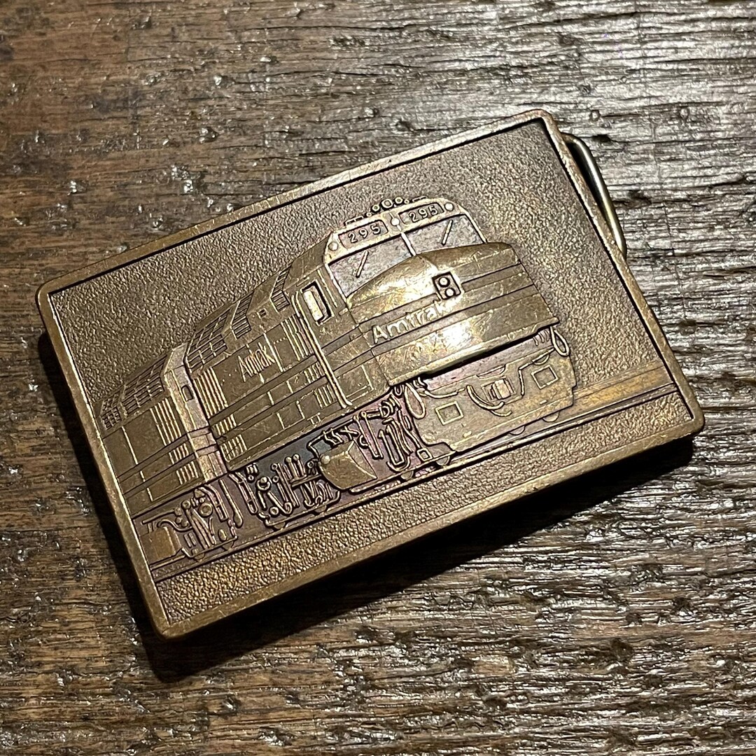 Vintage Buckle Amtrak Train Railroad Raised Design Figural Brass ...