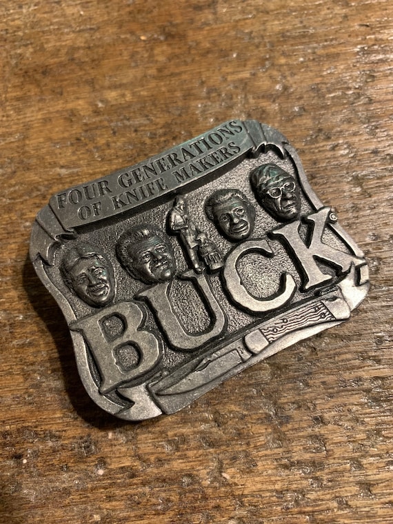 Vintage belt buckle Buck Knife Advertising Four Gener… - Gem