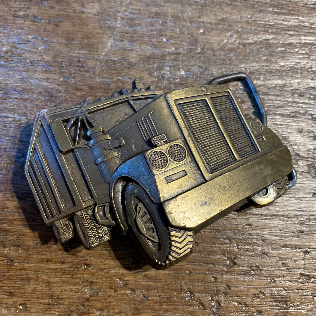 Vintage Buckle Tractor Trailer Truck Figural Brass Colored Belt Buckle ...