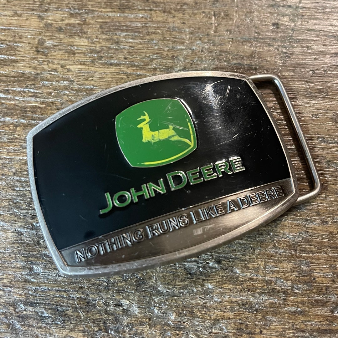 Vintage Belt Buckle John Deere Nothing Runs Like A Deer Enameled Pewter ...