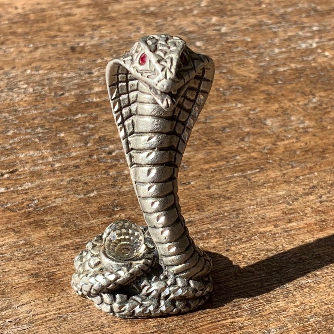 King Cobra Snake Figurine Masterworks Fine Pewter Red Rhinestone Eyes ...