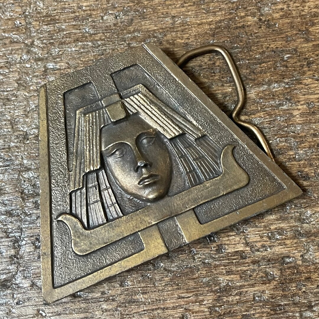 Vintage Belt Buckle Egyptian Middle Eastern Style Head Figural Brass ...