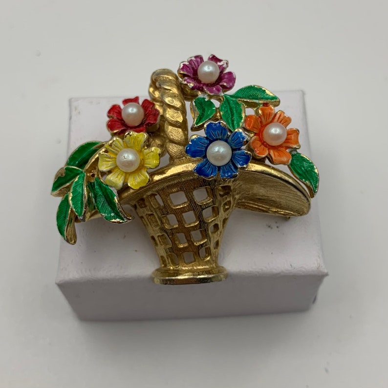 Vintage Signed St. Labre Flower Basket Pin - Etsy