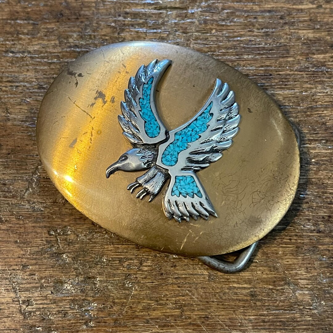 Vintage Native American Flying Eagle Design Western Themed Turquoise ...