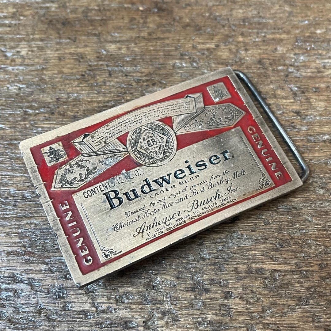 Vintage Budweiser Bud Label Design Red Colored Enamel Inlay Pewter ...