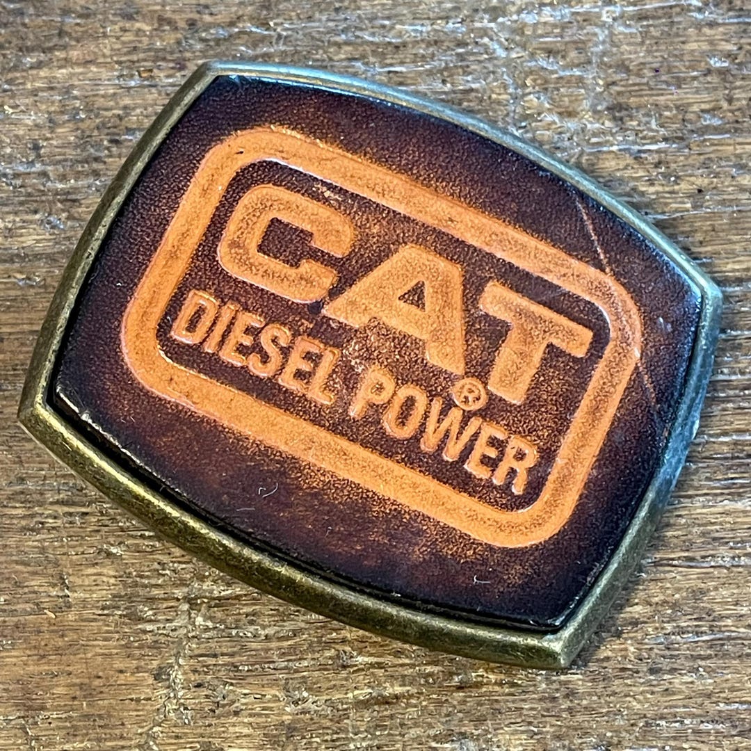 Vintage CAT Diesel Power Advertising Leather Stamped Design Belt Buckle ...