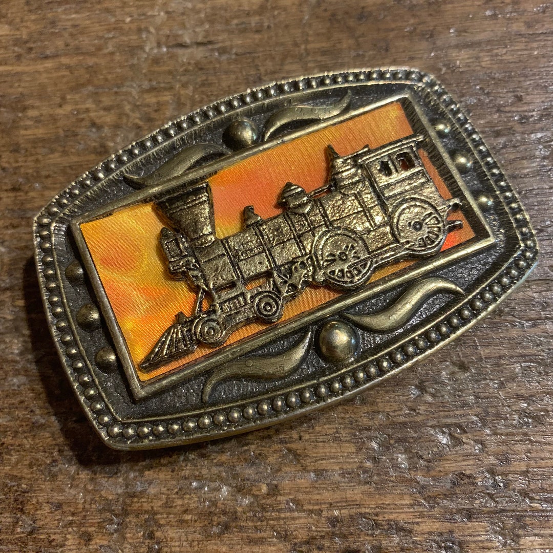 Western Train Railroad Belt Buckle Lenticular 3-d Design Gold Colored ...