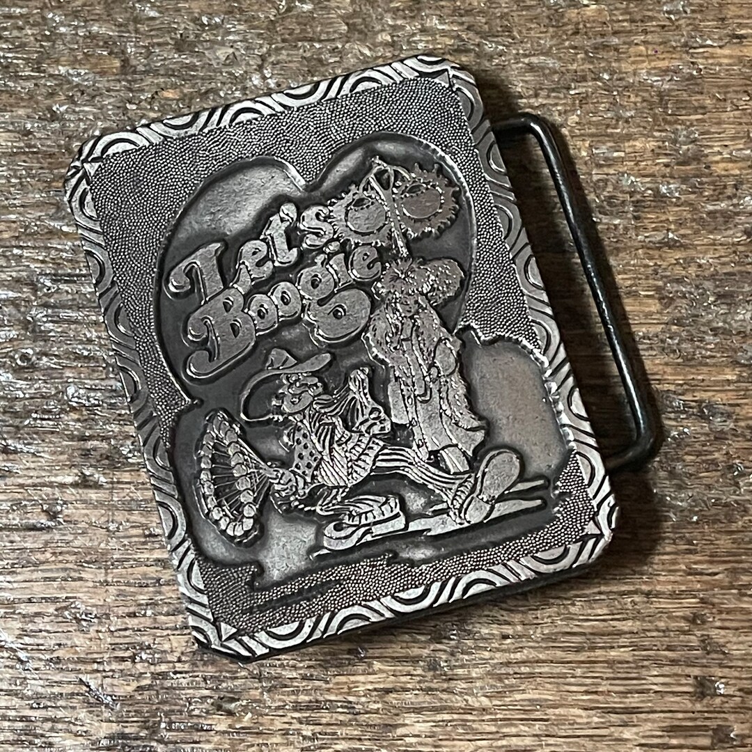 Vintage Let’s Boogie 1970s Novelty Raised Design Pewter Colored Belt ...