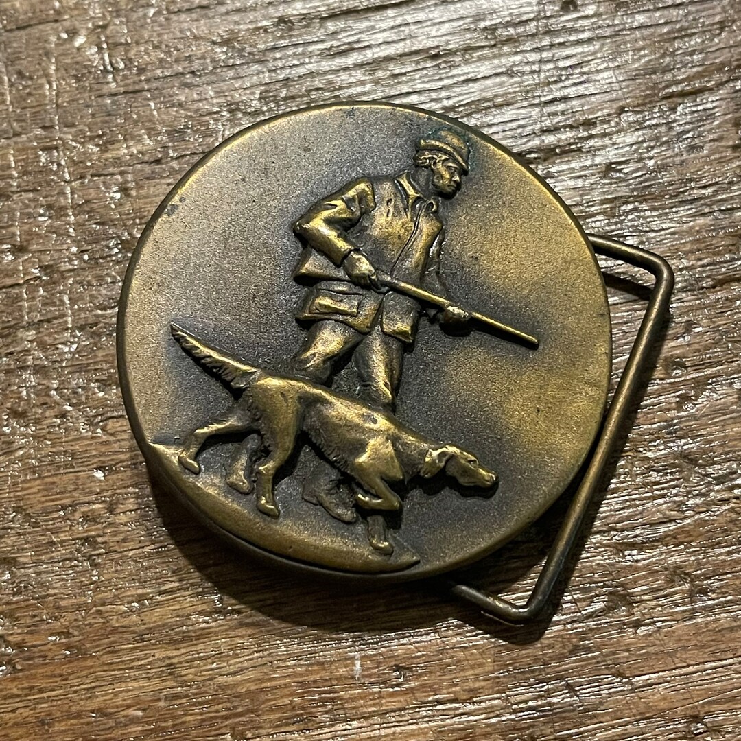 Vintage Hunter and Dog Hunting Themed Brass Colored Circular Belt ...