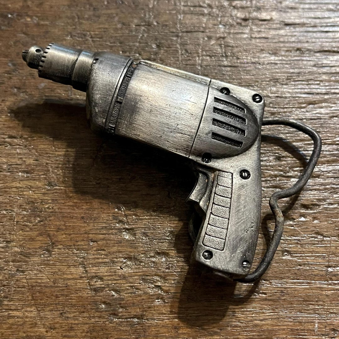 Vintage Power Drill Tool Figural Design Pewter Colored Belt Buckle ...
