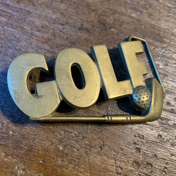 Vintage Golf Word Large Font with ball and club Brass… - Gem