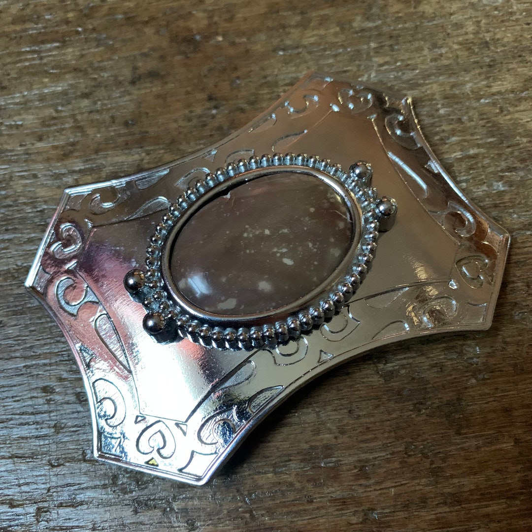 Vintage Silver Chrome Colored With Brown Speckled Stone Cabochon ...
