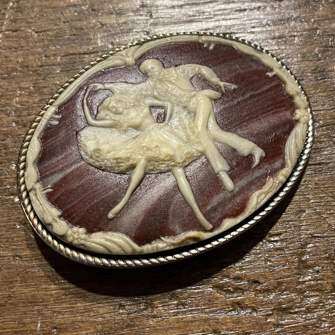 Vintage Belt Buckle Square Dancing Dancers Mounted Genuine Incolay ...