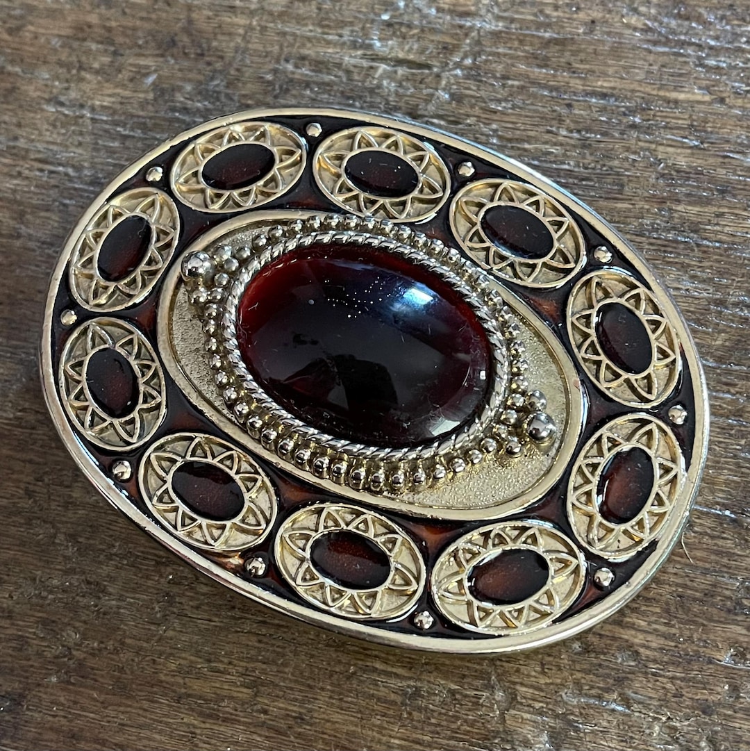 Vintage Belt Buckle Amber Colored Cabochon Oval Design With Amber ...