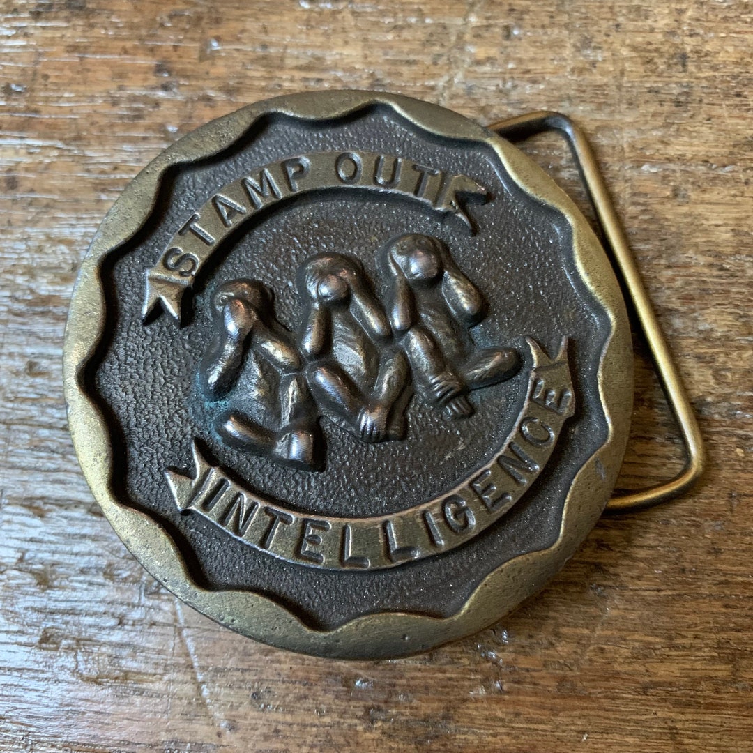 Vintage Hear No Evil Monkeys “stamp Out Intelligence” Raised Design ...