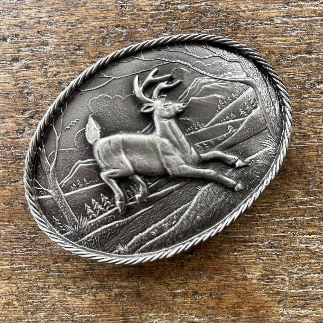 Vintage Running Deer Buck Wilderness Scenic Raised Design Pewter ...
