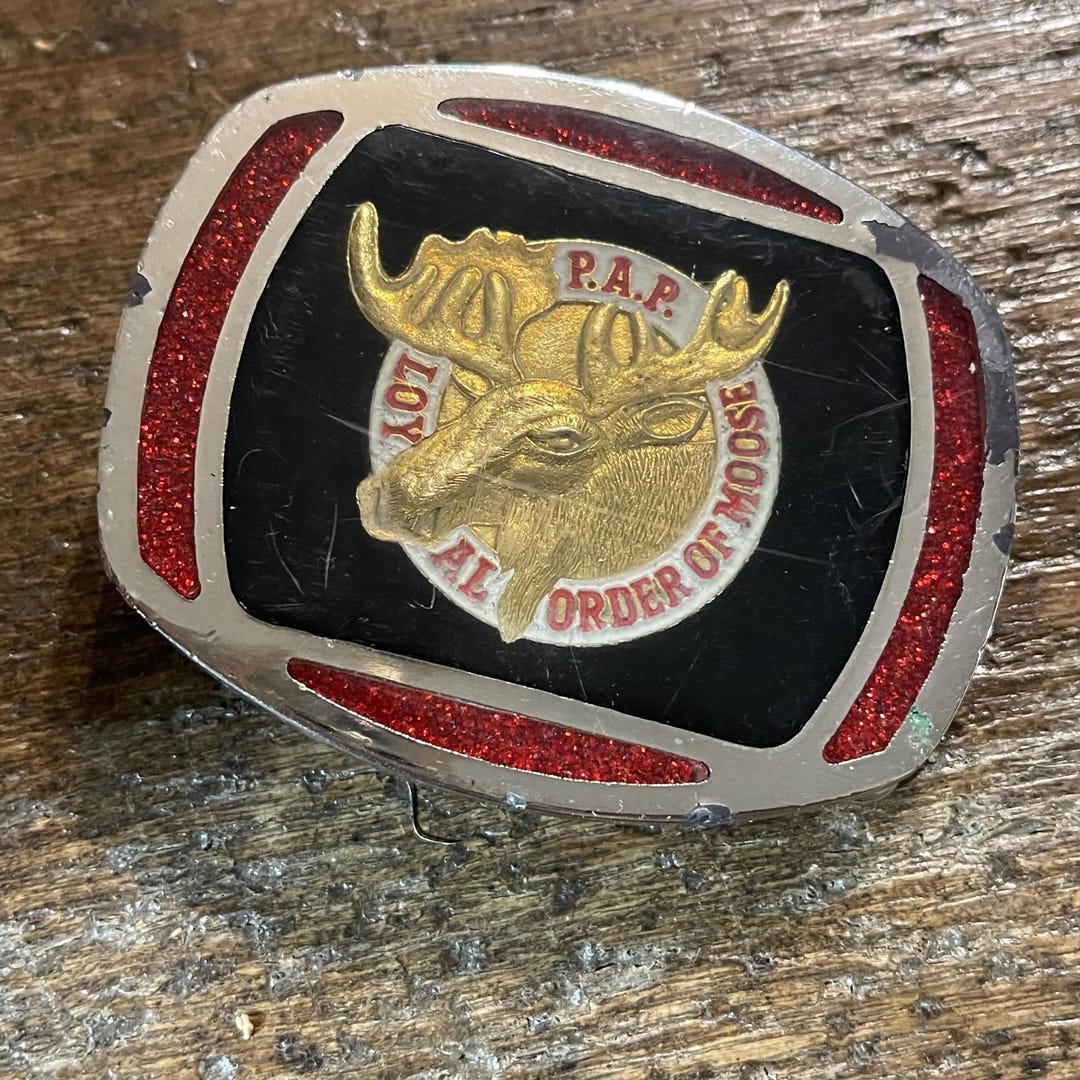 Vintage Buckle Loyal Order of Moose Fraternal Chrome Colored Enameled ...