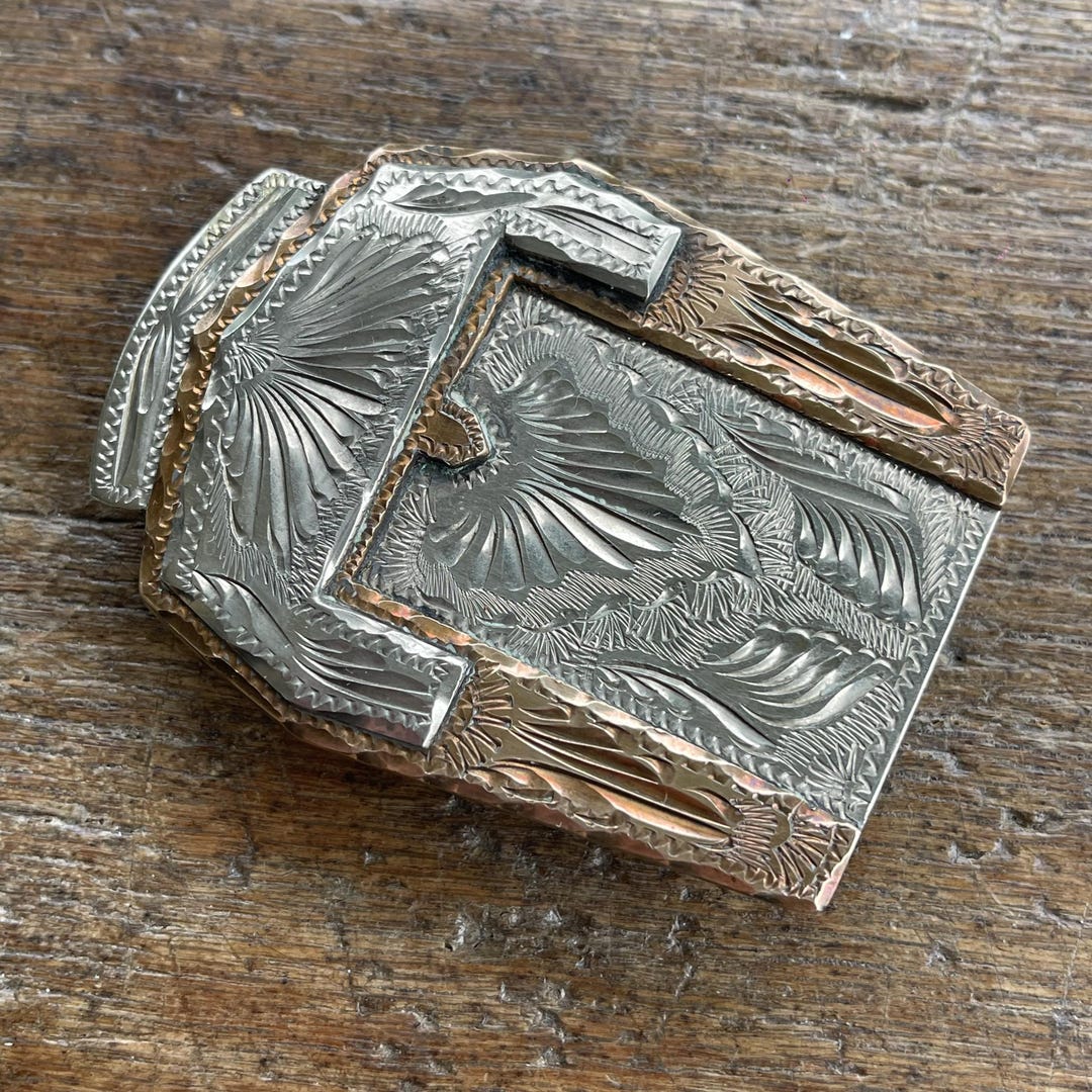 Western Style Intricate Etched Design Silver and Copper Colored Belt ...