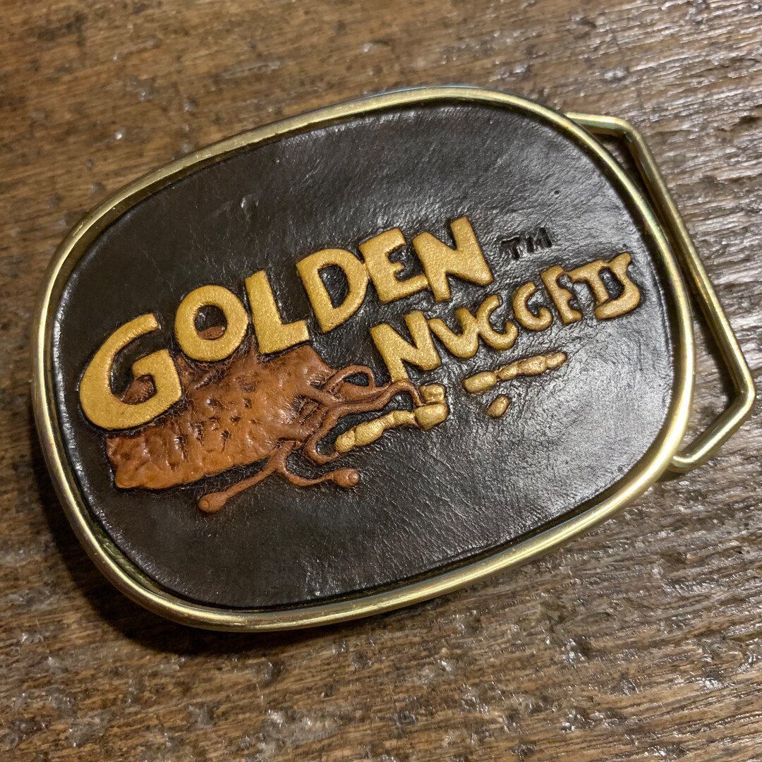Vintage Buckle Paul Burnett Golden Nuggets Leather Inset Stamped Design ...