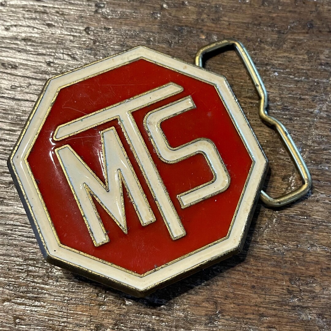 Vintage MTS Stop Sign Design Brass Colored Base Enameled Belt Buckle ...