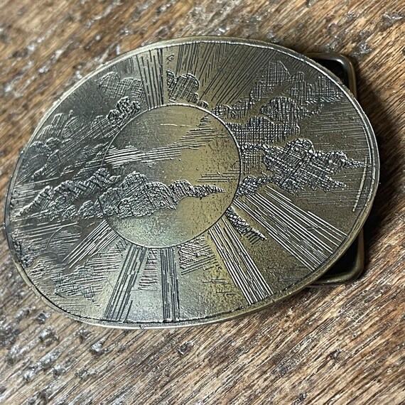 Vintage Sun and Clouds brass colored Belt Buckle Lewi… - Gem