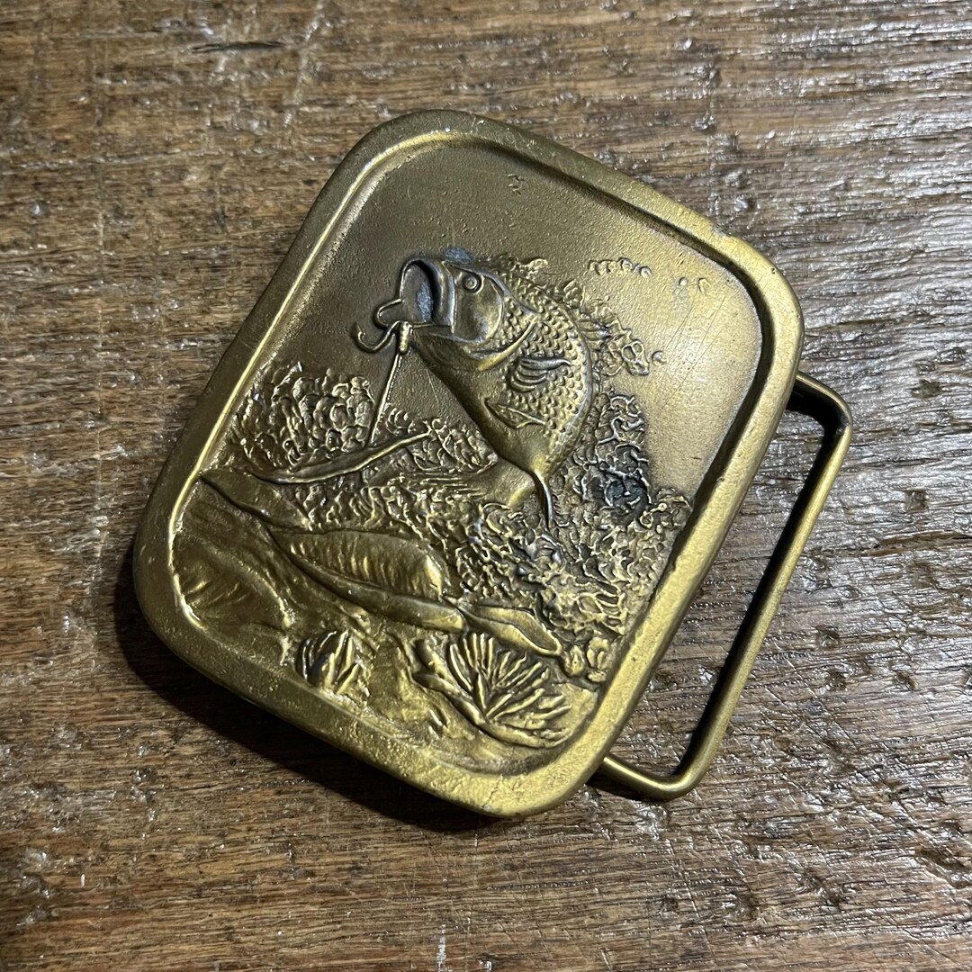 Vintage Bass Fish Fishing Raised Design Brushed Metal Colored Belt ...