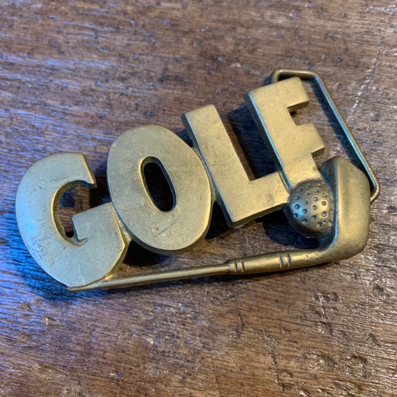 Vintage Golf Word Large Font with ball and club Brass… - Gem
