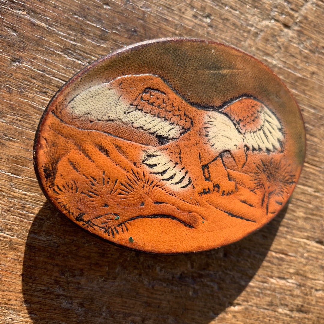 Vintage Eagle and Wilderness Scene Embossed Colored Leather Belt Buckle ...
