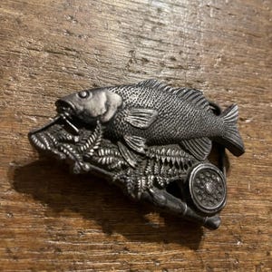 Vintage Buckle Fish Fishing Raised Design Pewter Colored Belt Buckle - Etsy