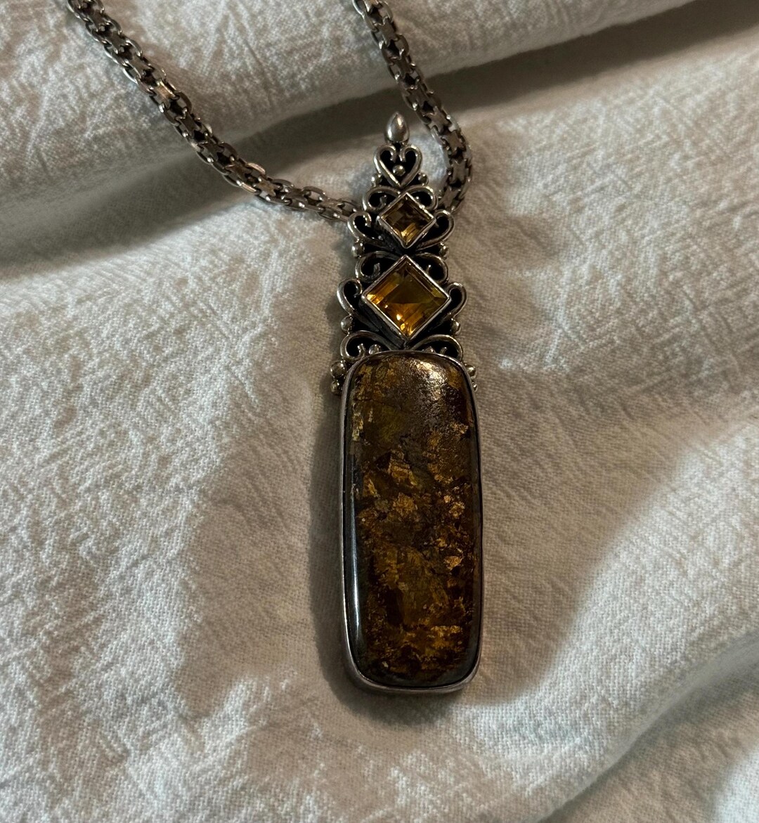 Vintage Sterling Silver Ornate Pendant With Bezeled Topaz Colored ...