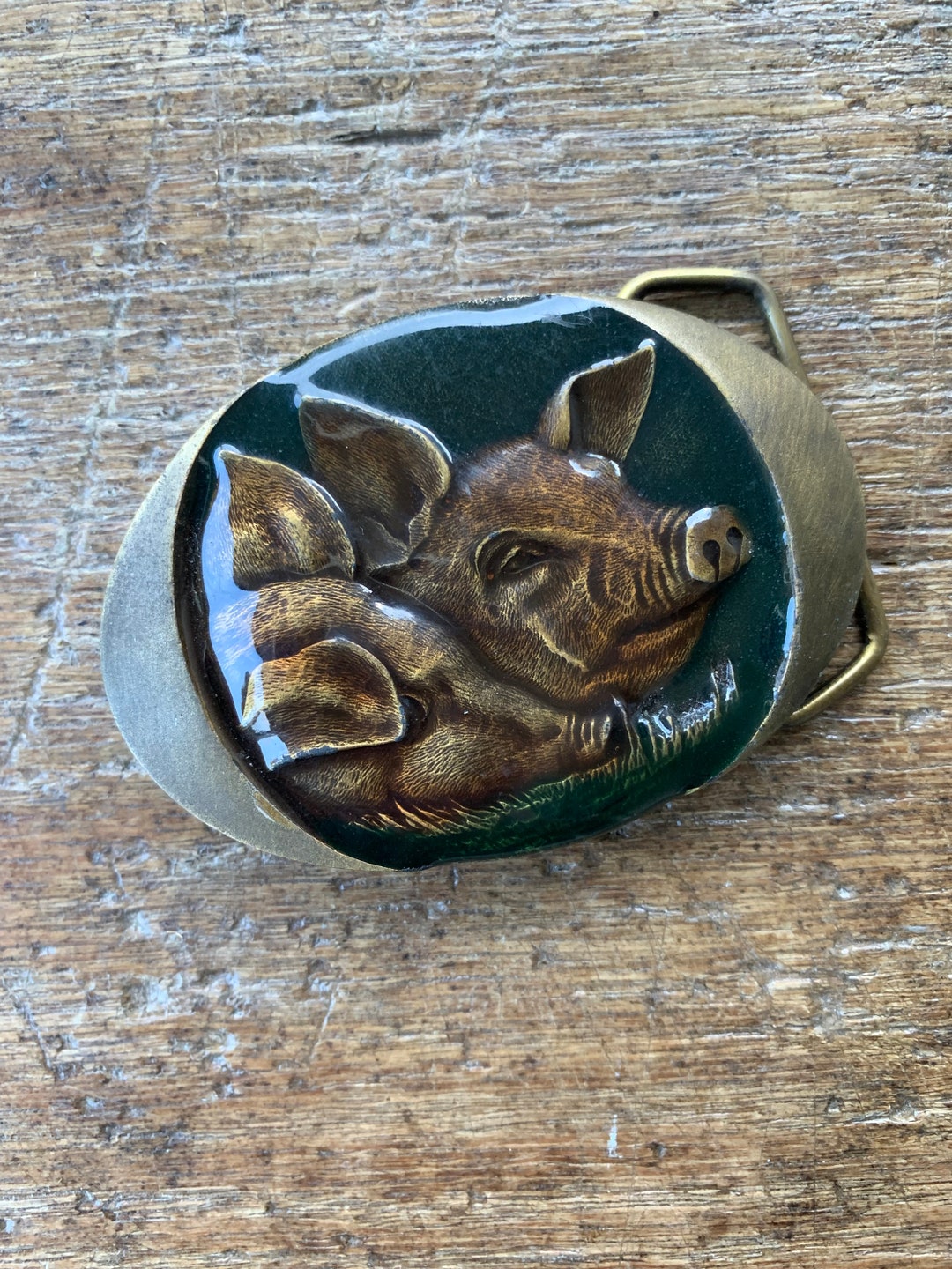 Pigs Sleeping Raised Design Brass Colored Enameled Belt Buckle - Etsy