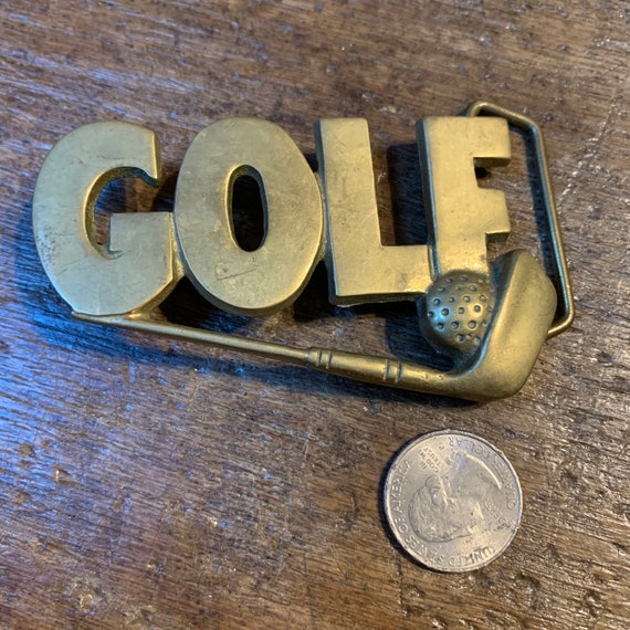 Vintage Golf Word Large Font with ball and club Brass… - Gem
