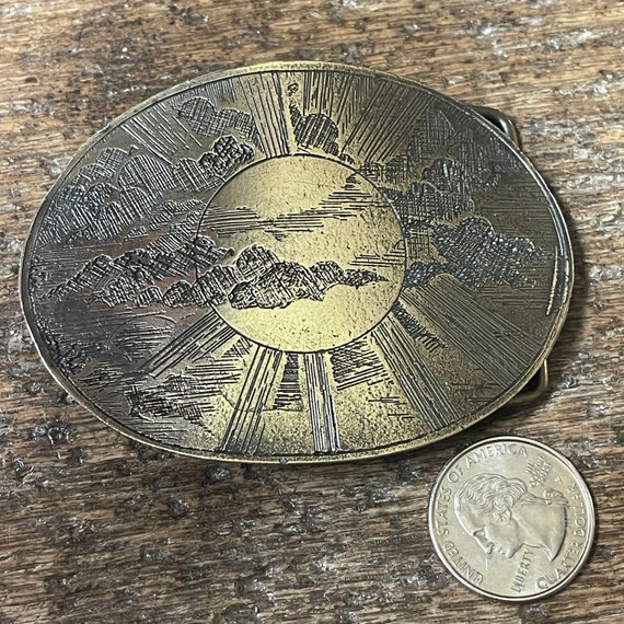 Vintage Sun and Clouds brass colored Belt Buckle Lewi… - Gem