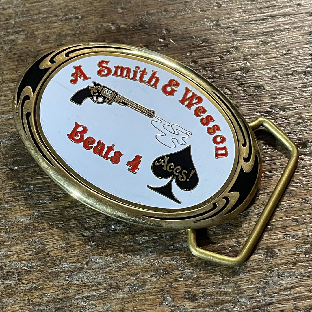 Vintage Belt Buckle A Smith and Wesson Beats 4 Aces Gun and Gambling ...