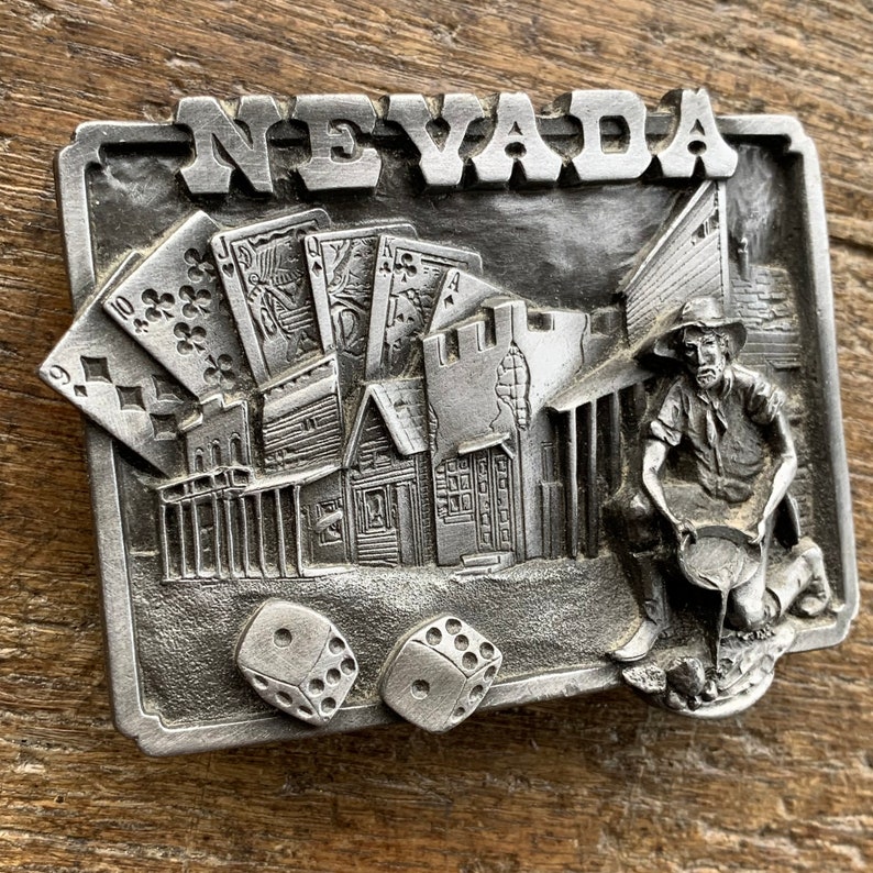 Vintage Nevada Themed Gambling Gold Rush Scenic Pewter Colored Belt ...