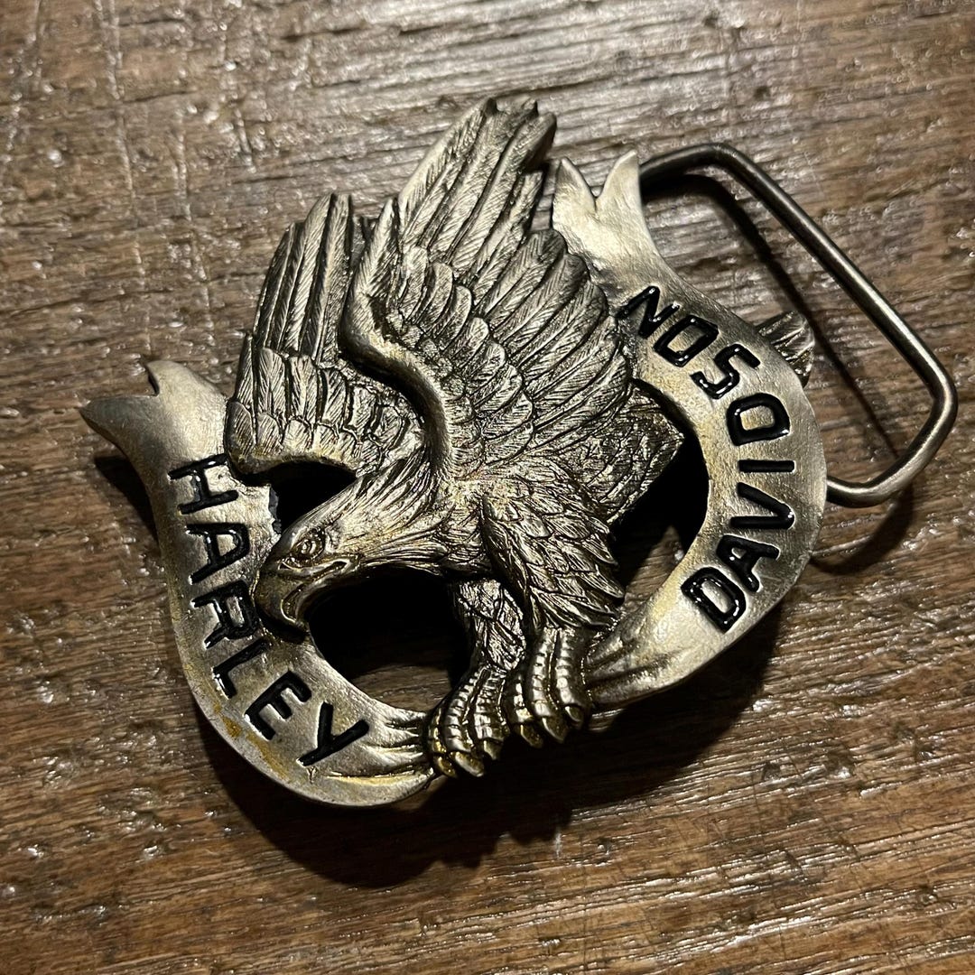 Vintage Belt Buckle Harley Davidson Motorcycle Eagle With Ribbon Pewter ...