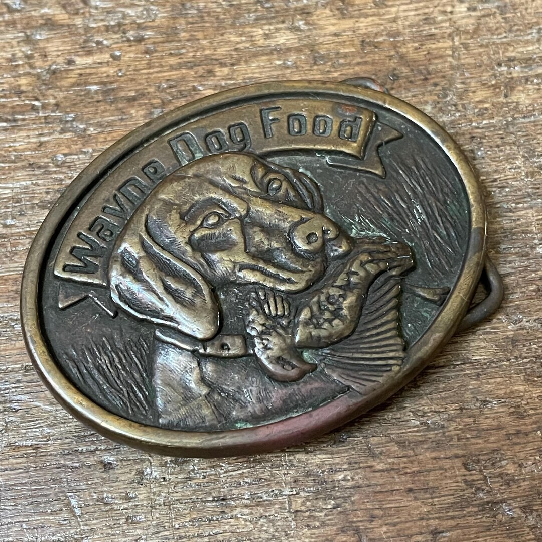 Vintage Wayne Dog Food Hunting Dog Themed Brass Colored Belt Buckle ...