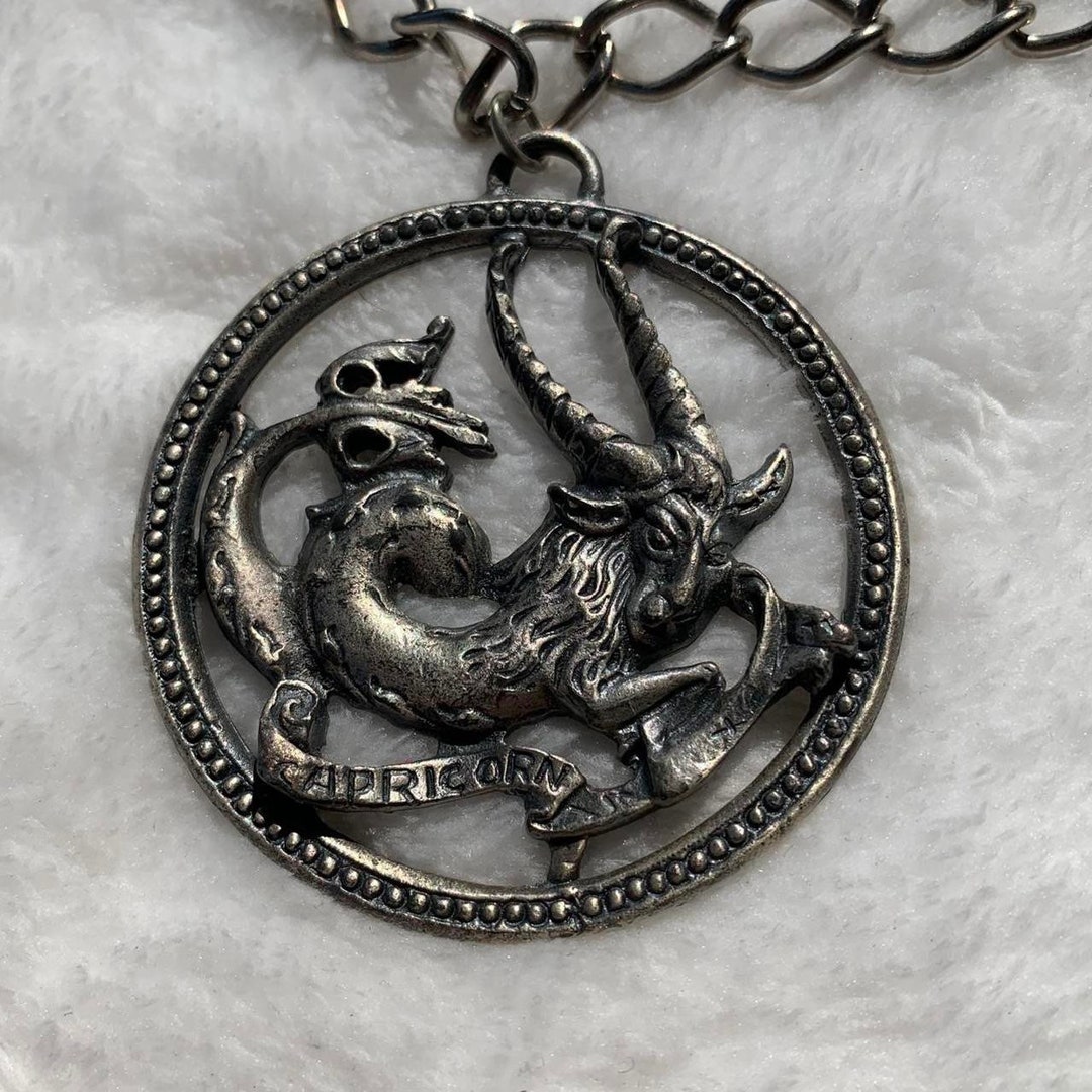 Vintage CROWN TRIFARI Zodiac Pendant Capricorn Large Open Work Pewter ...