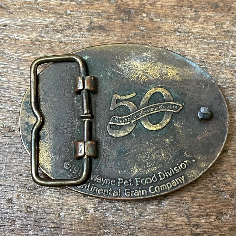Vintage Wayne Dog Food Hunting Dog Themed Brass Colored Belt Buckle ...