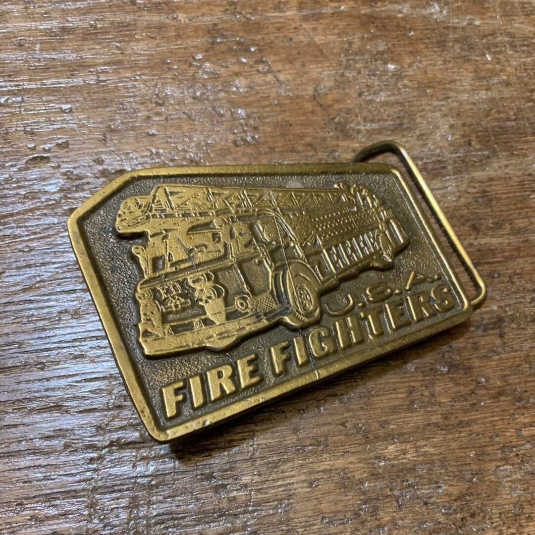 Vintage Buckle Fire Firefighters USA Fire Truck Vintage Brass Colored ...