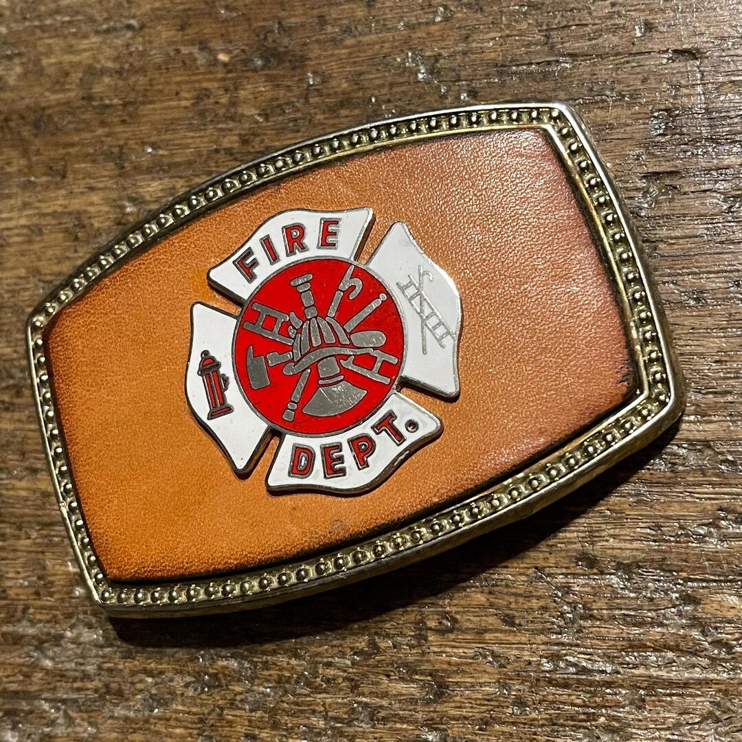 Vintage Belt Buckle Fire Dept Firefighter Enameled Badge Medallion on ...