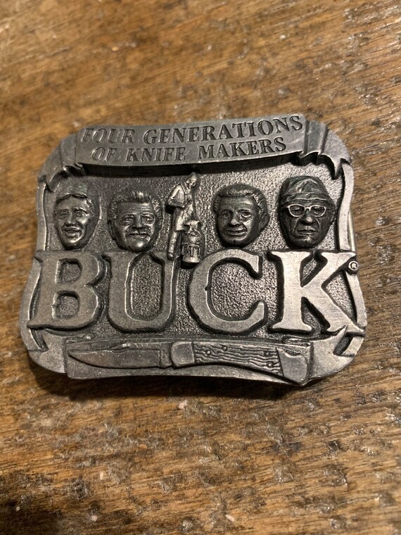Vintage belt buckle Buck Knife Advertising Four Gener… - Gem