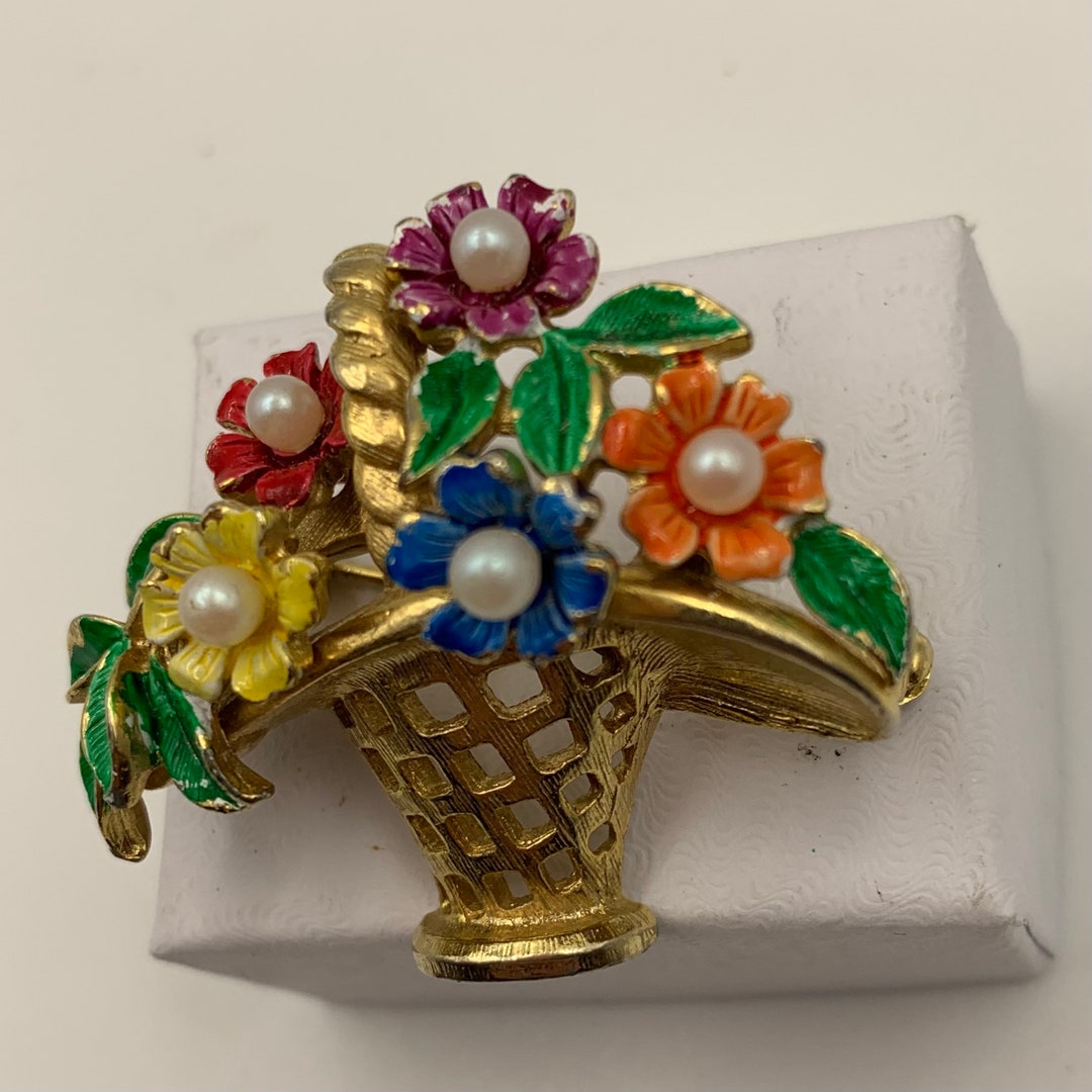 Vintage Signed St. Labre Flower Basket Pin - Etsy