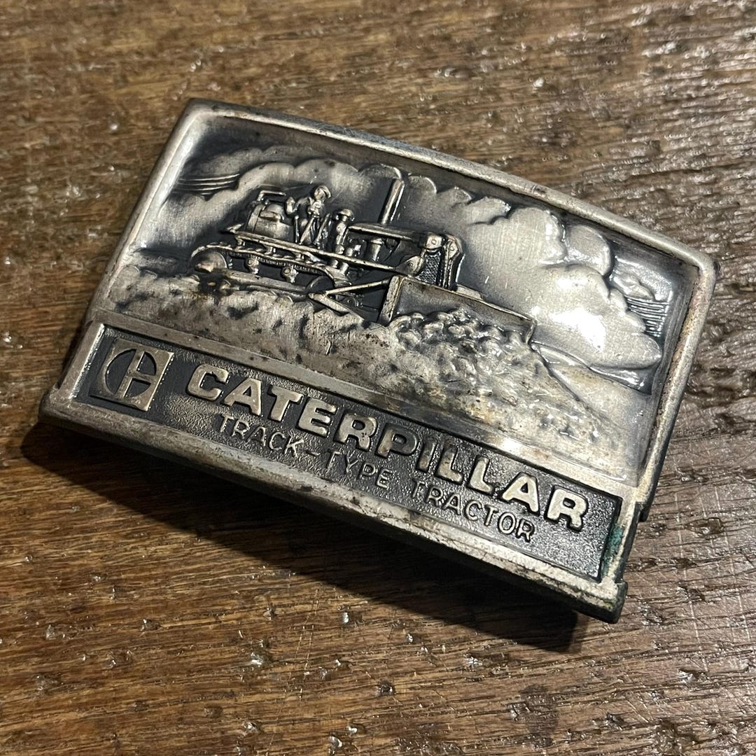 Vintage Buckle Caterpillar Tractor Bulldozer Advertising Pewter Colored ...