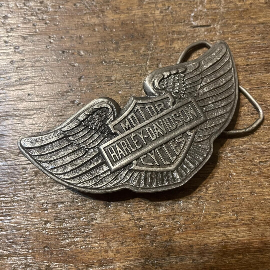 Vintage Belt Buckle Harley Davidson Motorcycle Wings and Logo Pewter ...