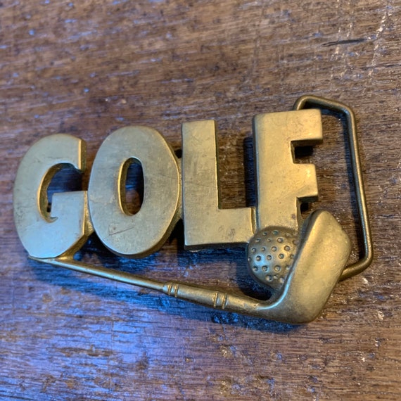 Vintage Golf Word Large Font with ball and club Brass… - Gem
