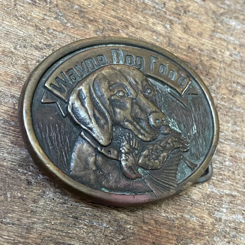 Vintage Wayne Dog Food Hunting Dog Themed Brass Colored Belt Buckle ...
