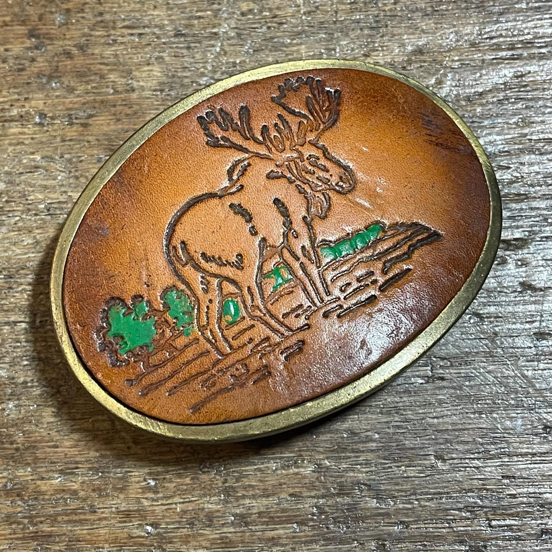 Vintage Moose in Wilderness Leather Stamped Design Belt Buckle - Etsy